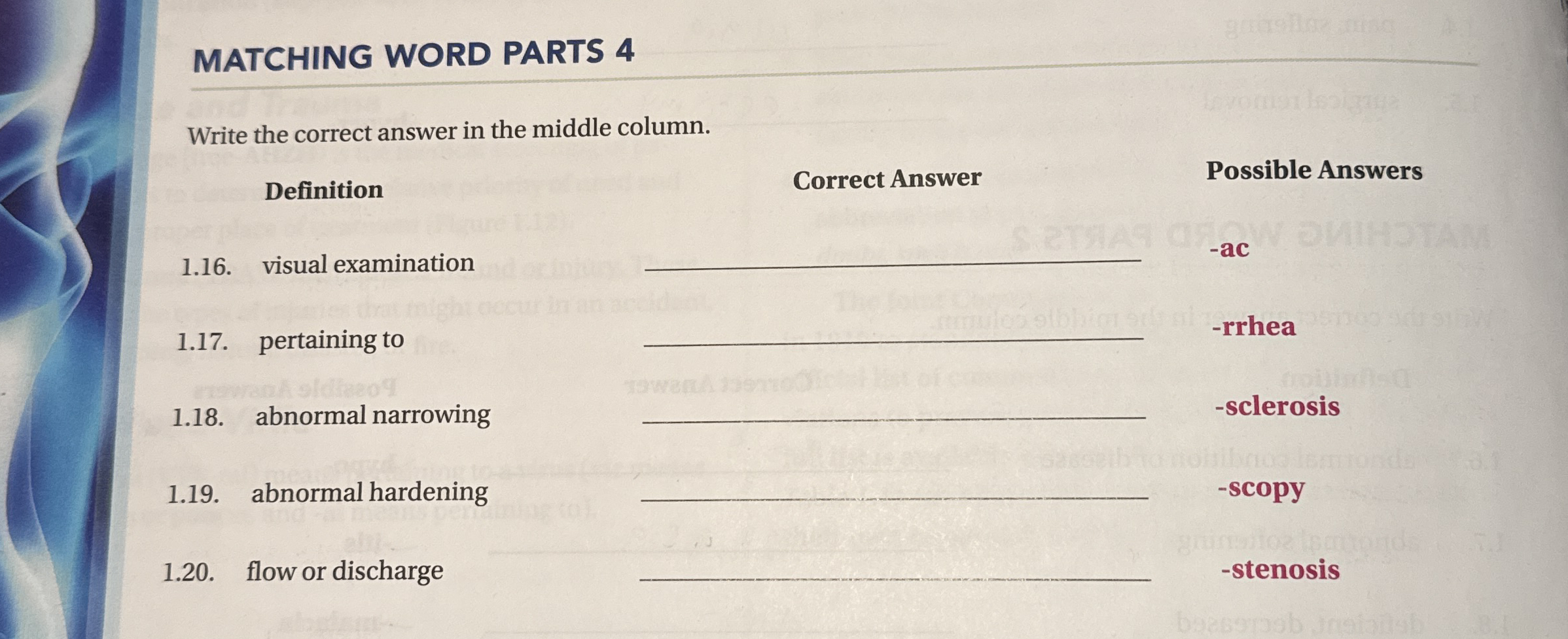 Solved MATCHING WORD PARTS 4Write the correct answer in the | Chegg.com