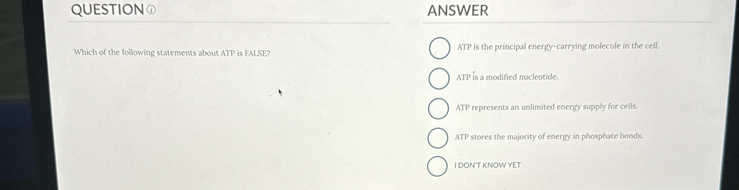 Solved QUESTIONWhich of the following statements about ATP | Chegg.com