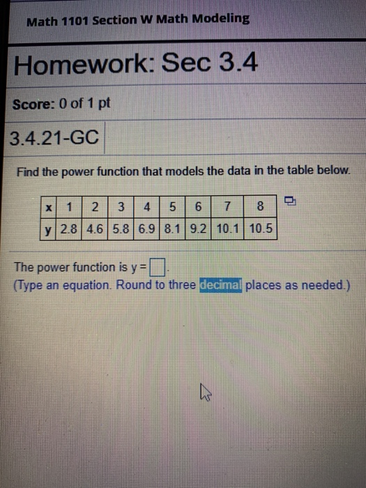 Solved Math 1101 Section W Math Modeling Homework: Sec 3.4 | Chegg.com