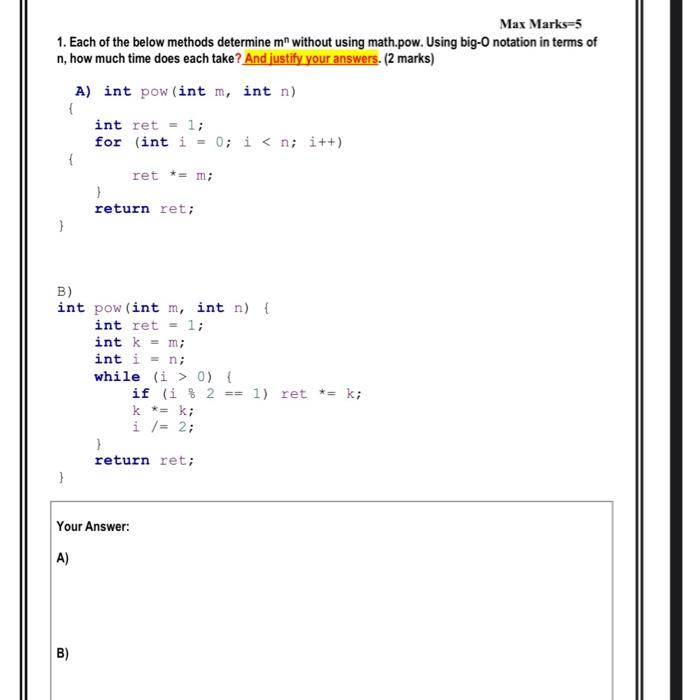 Solved Max Marks =5 1. Each of the below methods determine | Chegg.com