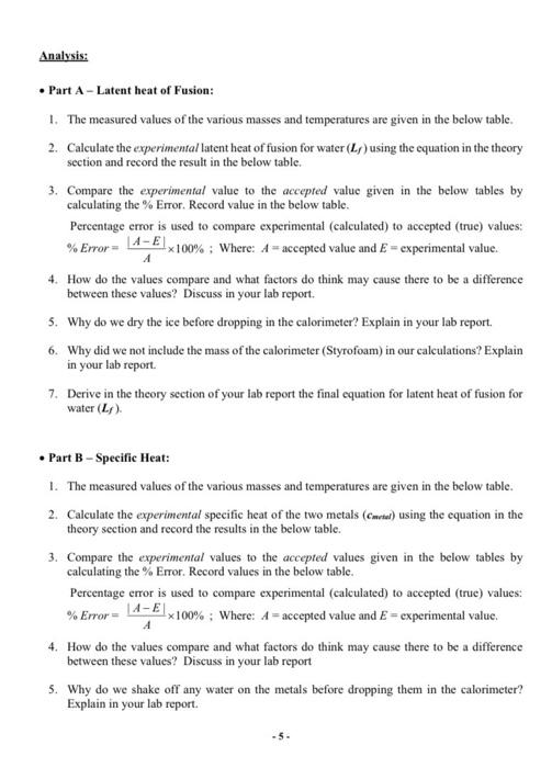 Solved Part A -Latent Heat of fusionPart BAnalysis: - Part A | Chegg.com