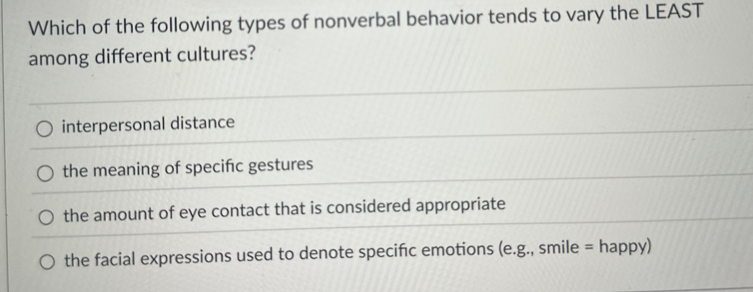 Solved Which of the following types of nonverbal behavior | Chegg.com
