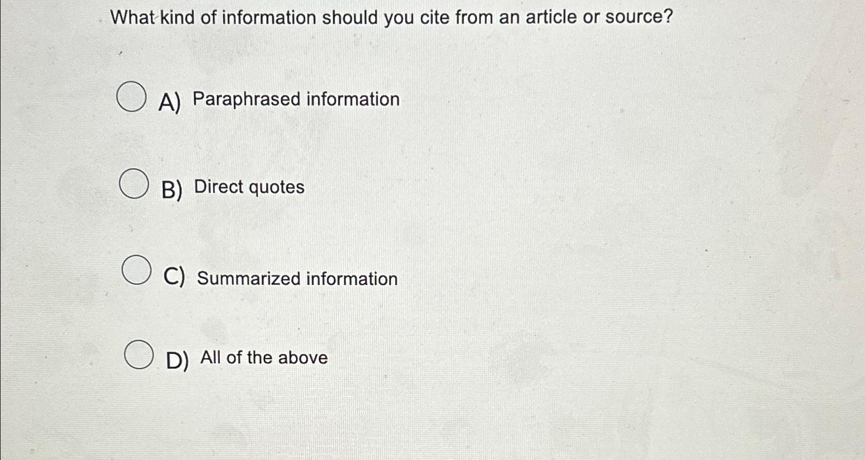Solved What kind of information should you cite from an | Chegg.com