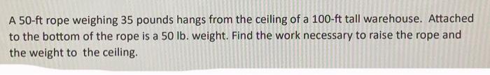 Solved A 50-ft rope weighing 35 pounds hangs from the | Chegg.com