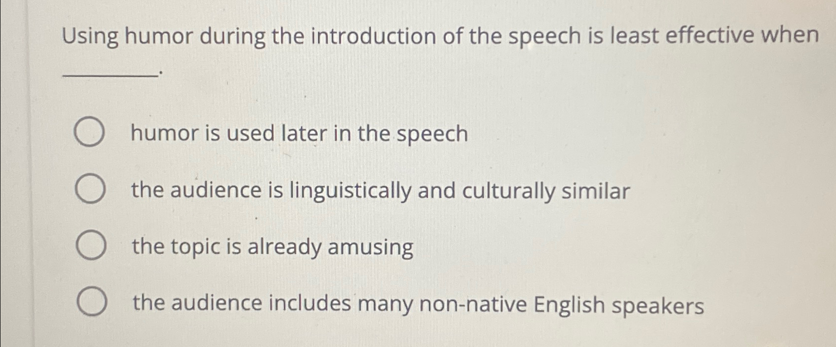 Solved Using humor during the introduction of the speech is | Chegg.com