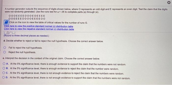 Solved o A number generator outputs the sequence of digits | Chegg.com