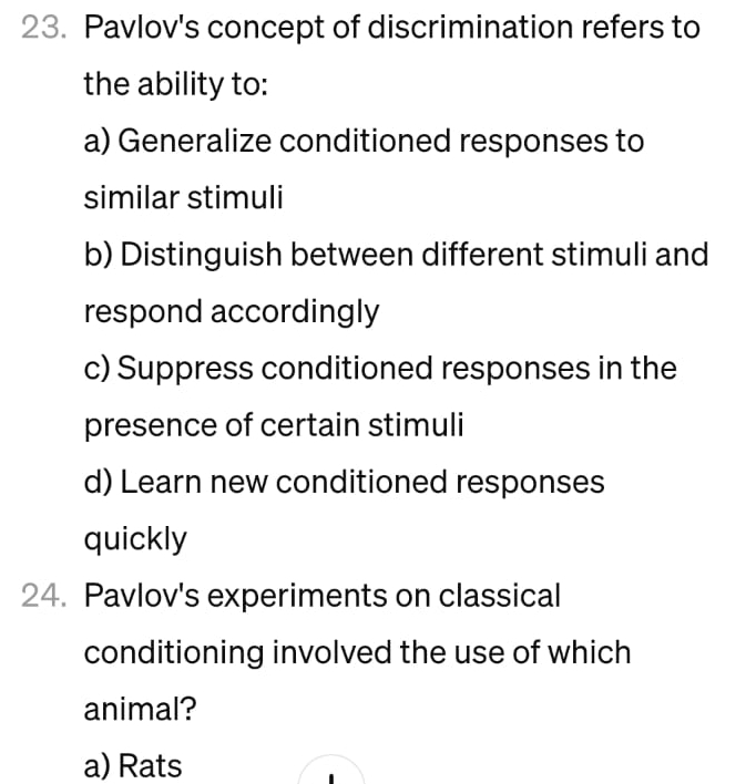 Solved Pavlov's concept of discrimination refers to the | Chegg.com