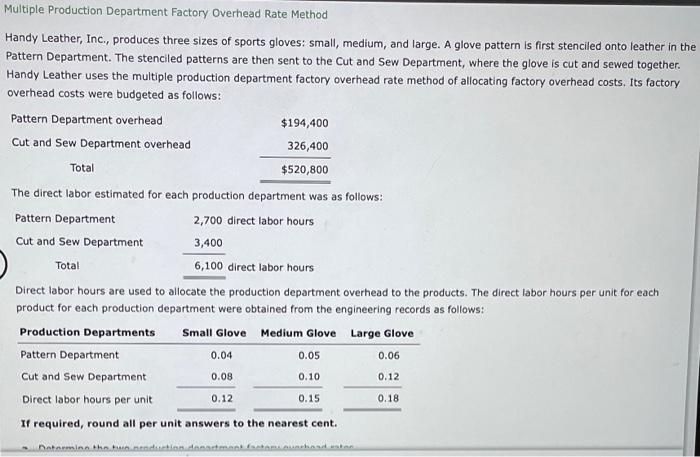 Solved Multiple Production Department Factory Overhead Rate | Chegg.com