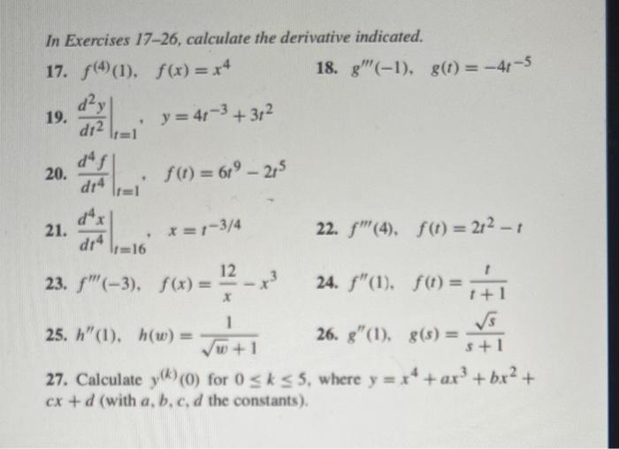 Solved In Exercises 17-26, calculate the derivative | Chegg.com