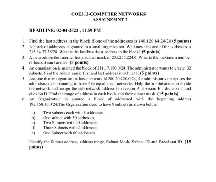 Solved COE312-COMPUTER NETWORKS ASSIGNEMNT 2 DEADLINE: | Chegg.com