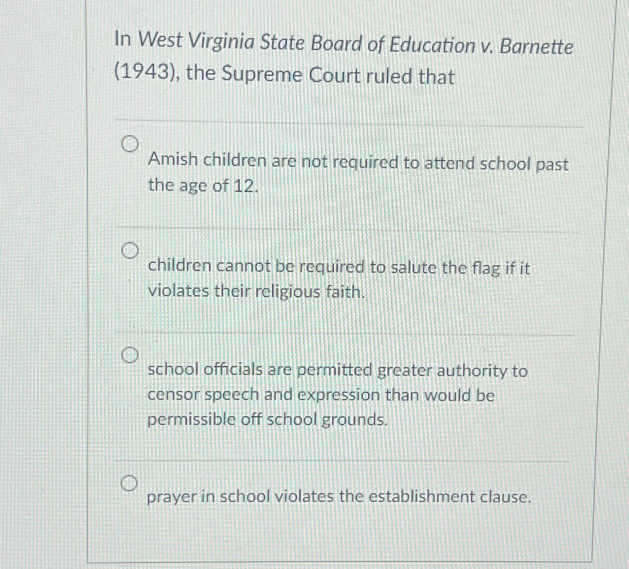 Solved In West Virginia State Board of Education v. | Chegg.com