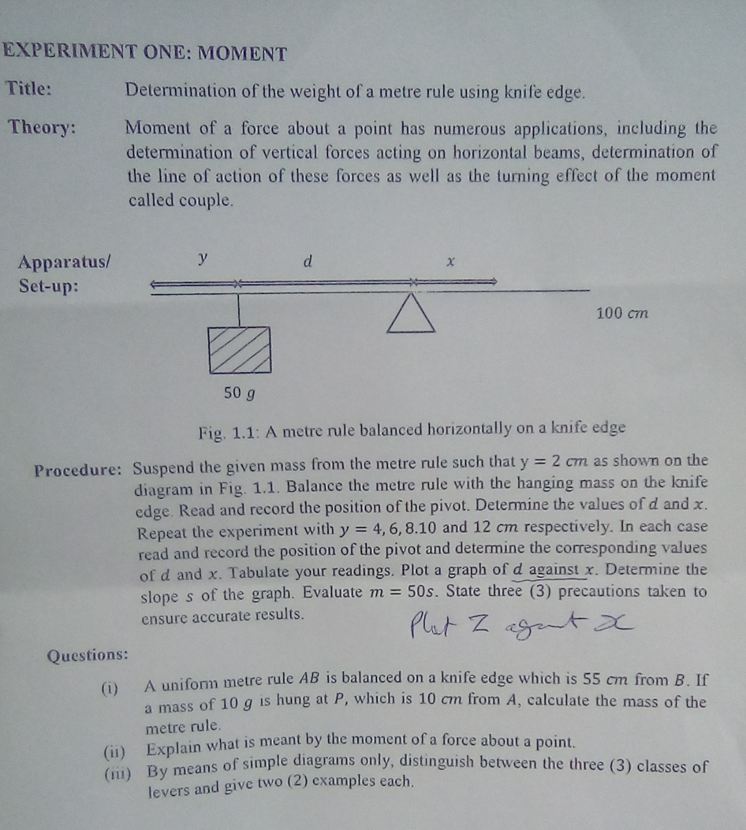 Solved EXPERIMENT ONE: MOMENTTitle: Determination of the | Chegg.com