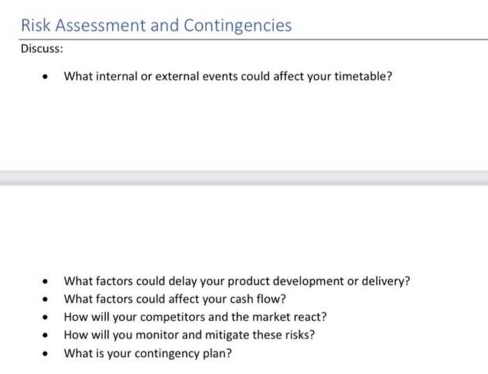 Solved Risk Assessment and Contingencies Discuss: What | Chegg.com