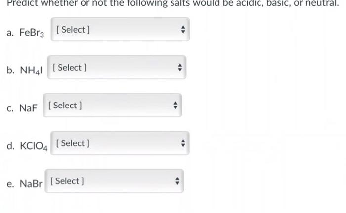 Solved Predict whether or not the following salts would be | Chegg.com