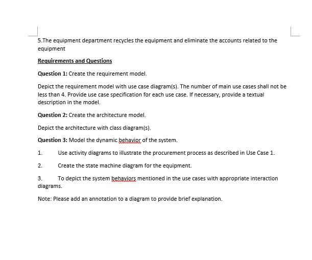 Solved 5.The equipment department recycles the equipment and | Chegg.com