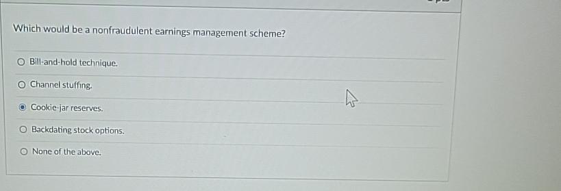 Solved Which would be a nonfraudulent earnings management | Chegg.com