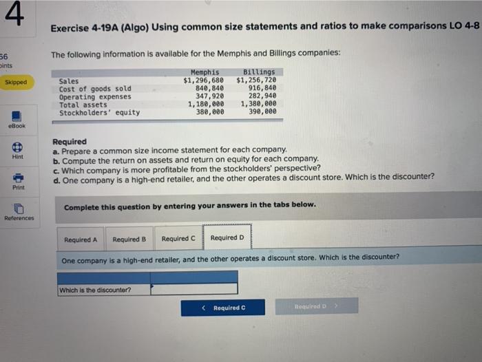 Solved 4 Exercise 4-19A (Algo) Using common size statements | Chegg.com