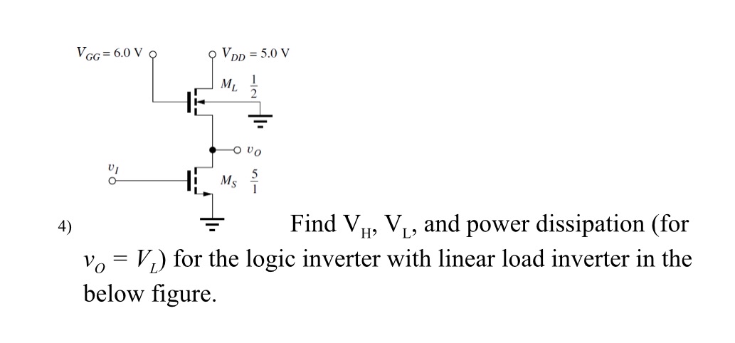 Solved ind VH,VL, ﻿and power dissipation (for vO=VL ) ﻿for | Chegg.com