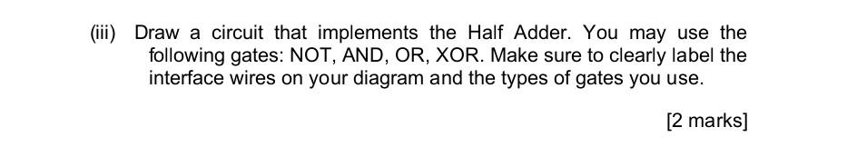 Solved (c) A 1-bit half adder chip has the following | Chegg.com