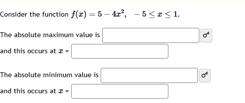 Solved Consider the function f(x)=5-4x2,-5≤x≤1.The absolute | Chegg.com