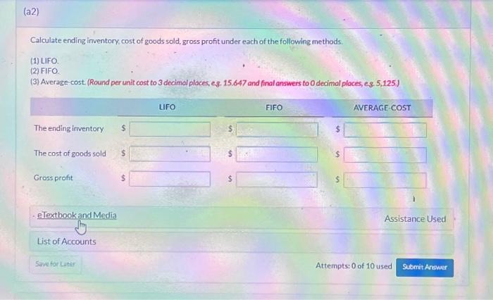Solved calcultate ending inventory, cost of goods sold, | Chegg.com