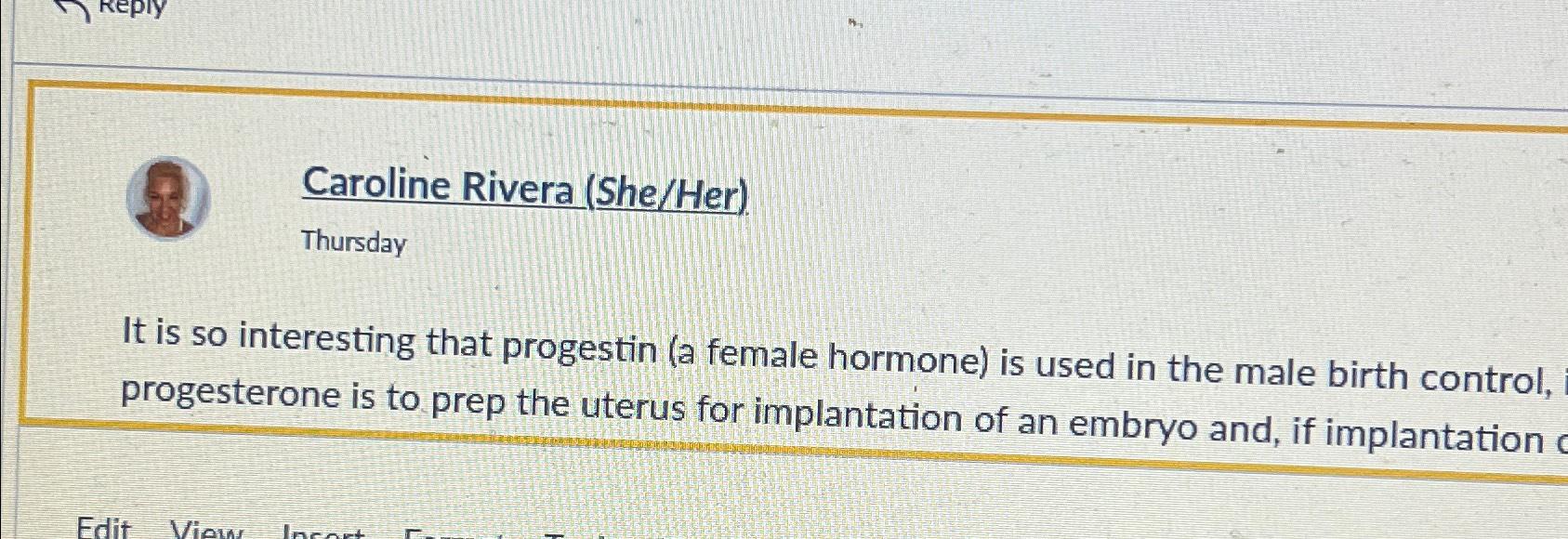 Solved Caroline Rivera (She/Her)ThursdayIt is so interesting | Chegg.com