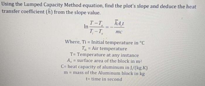 Using the Lumped Capacity Method equation, find the | Chegg.com