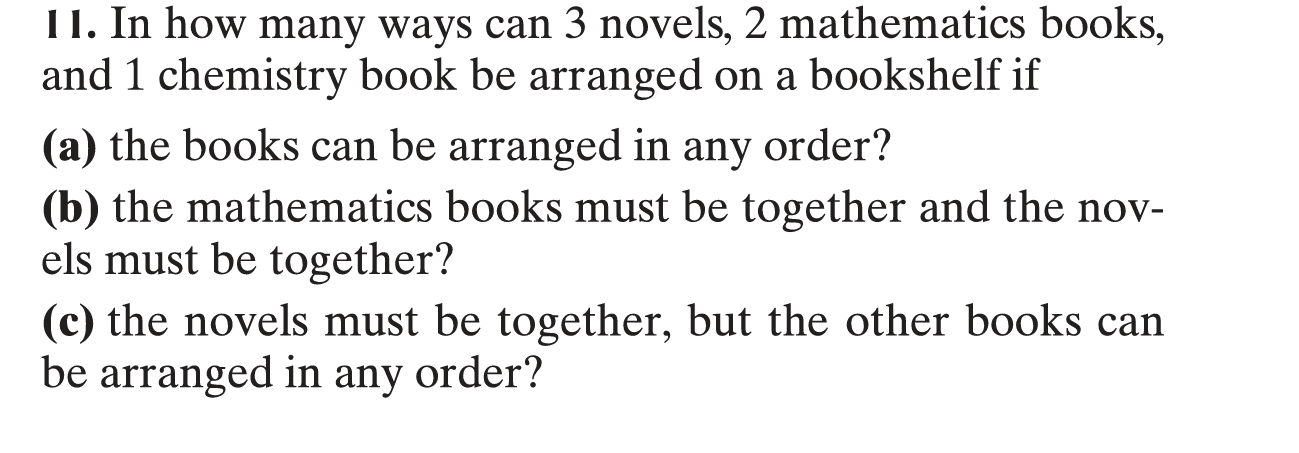 Solved I I. In how many ways can 3 ﻿novels, 2 ﻿mathematics | Chegg.com
