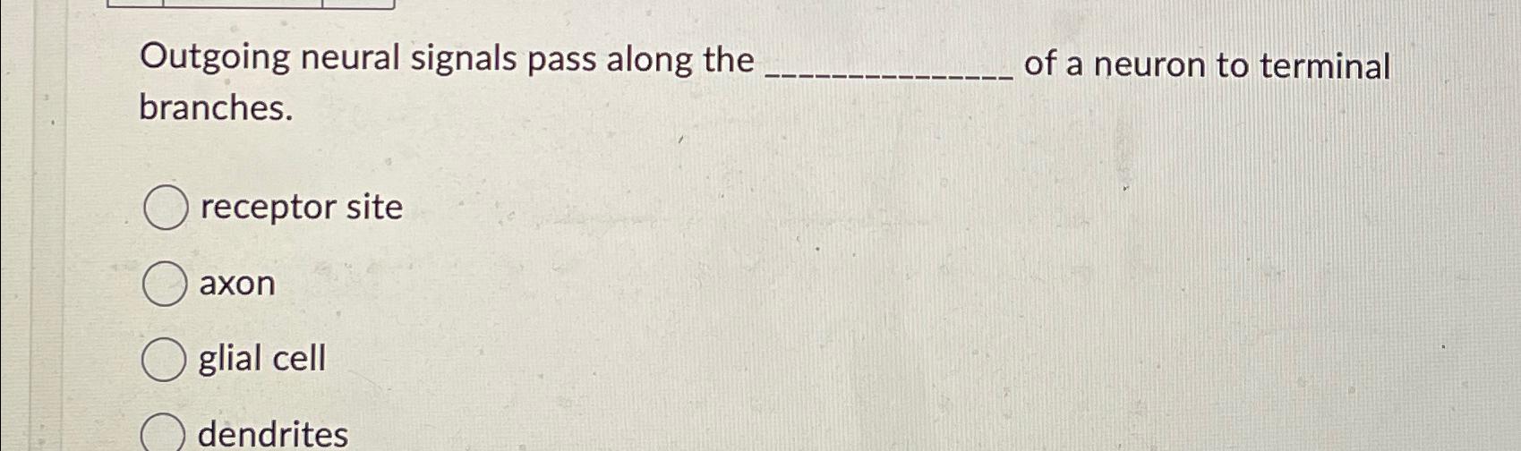 Solved Outgoing neural signals pass along the of a neuron to | Chegg.com