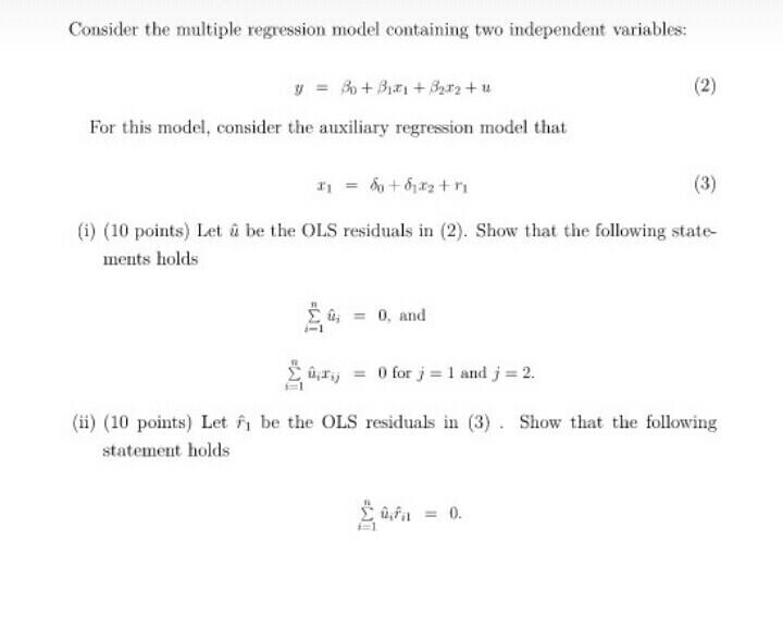 Solved Consider the multiple regression model containing two | Chegg.com