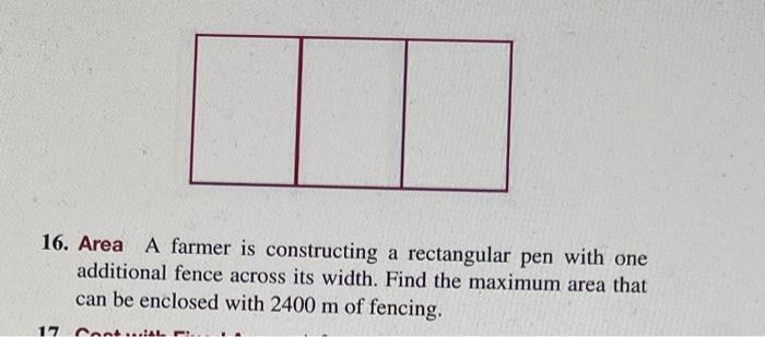 Solved 16. Area A farmer is constructing a rectangular pen | Chegg.com