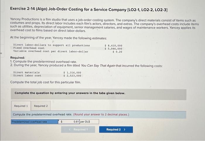 Solved Exercise 2-14 (Algo) Job-Order Costing for a Service | Chegg.com