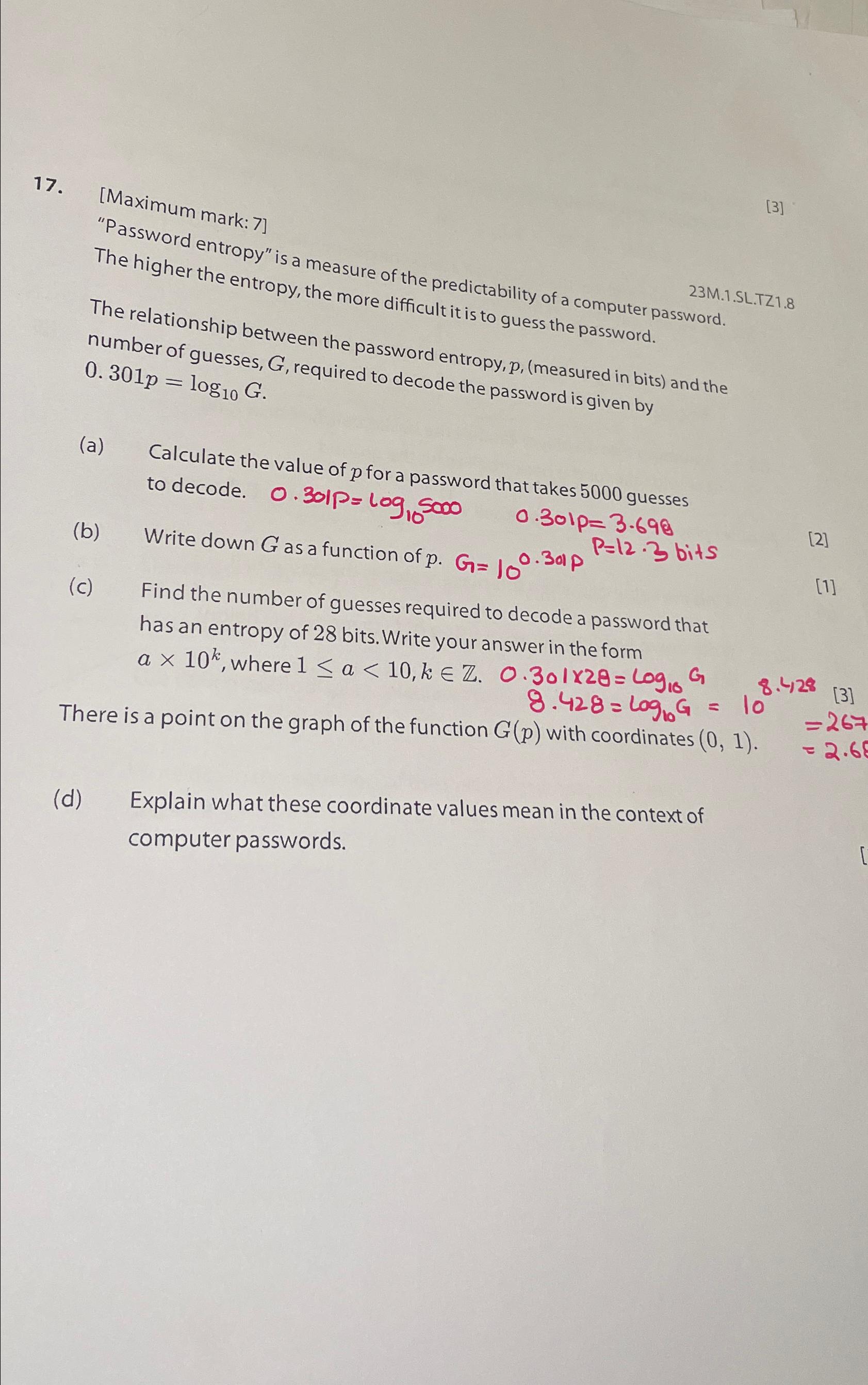 Solved [Maximum mark: 7][3]"Password entropy" is a measure | Chegg.com