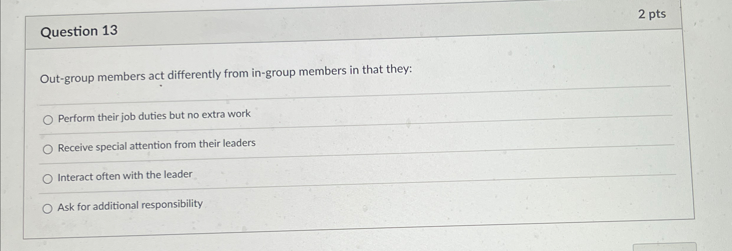 Solved Question 132 ﻿ptsOut-group members act differently | Chegg.com