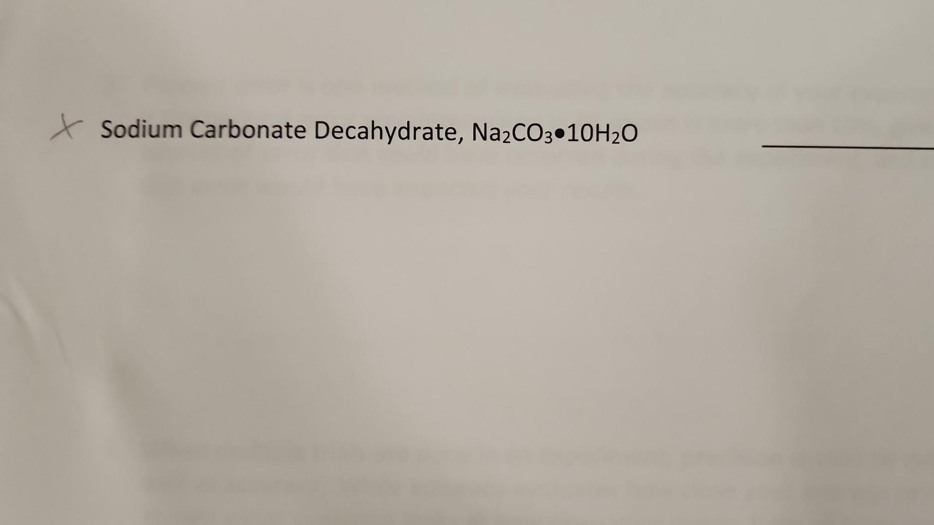 Solved Sodium Carbonate Decahydrate, Na2CO3∙10H2O | Chegg.com