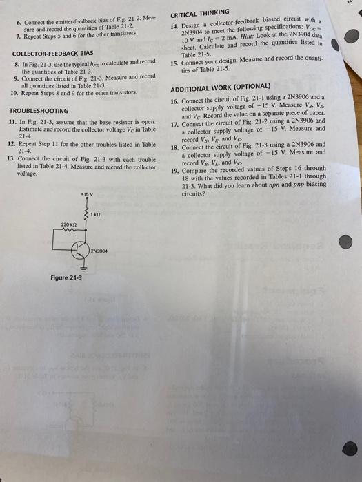 Solved Experiment 21 Transistor Bias Before efore we can use | Chegg.com