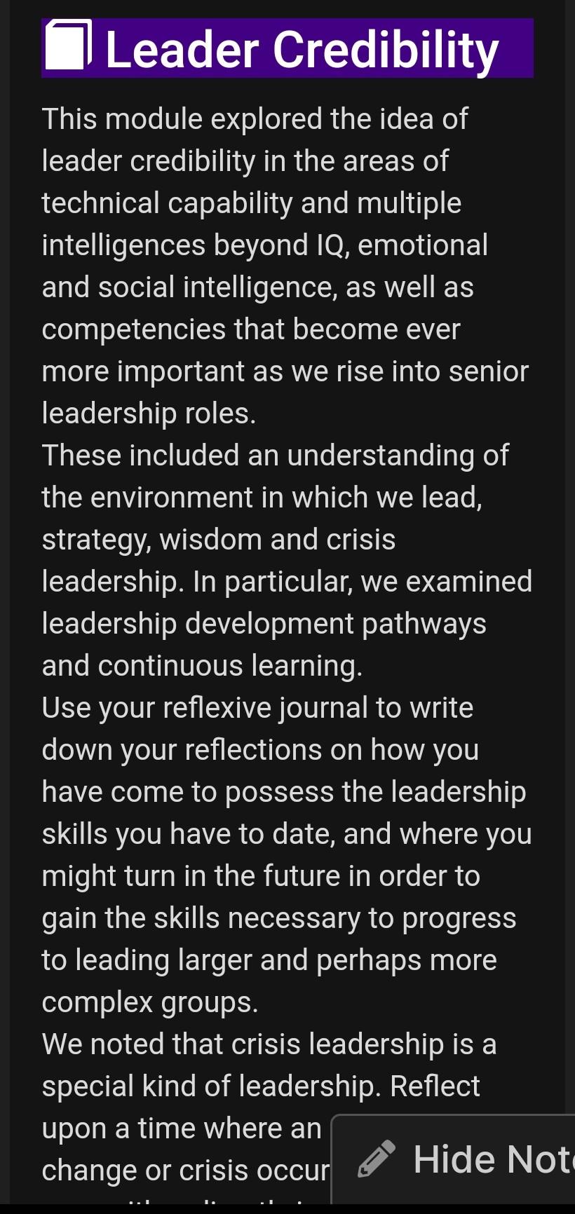 Solved Leader Credibility This module explored the idea of | Chegg.com