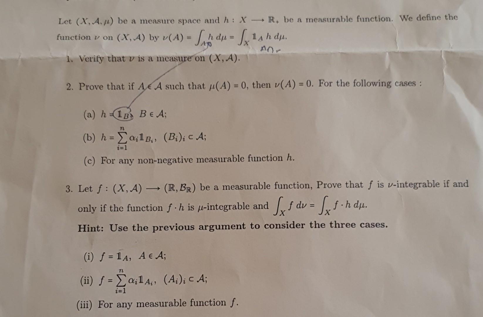 Solved Let X A μ Be A Measure Space And H X R Be A