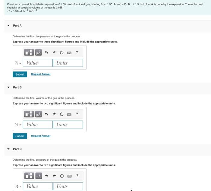 Solved Consider a reversible adiabatic expansion of 1.00 mol | Chegg.com