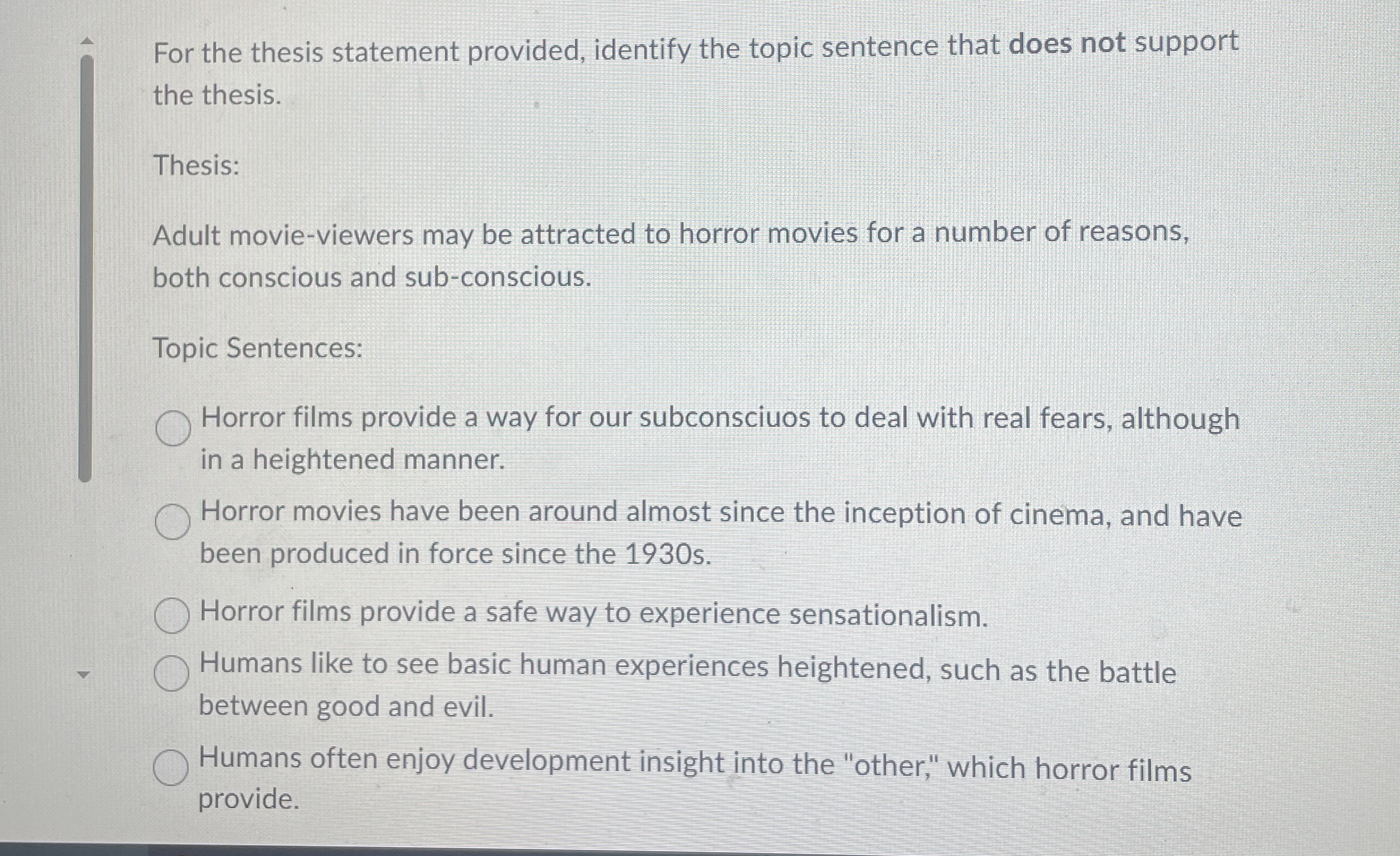 Solved For the thesis statement provided, identify the topic | Chegg.com