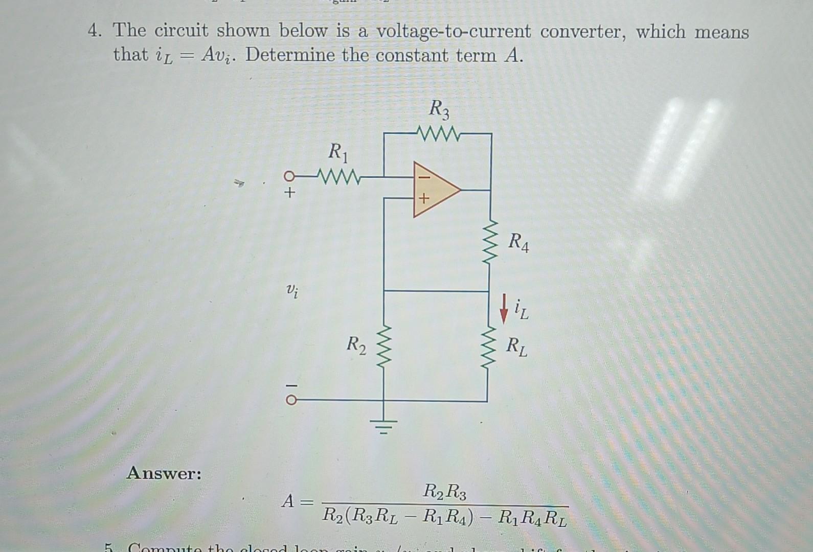 Solved 4. The circuit shown below is a voltage-to-current | Chegg.com