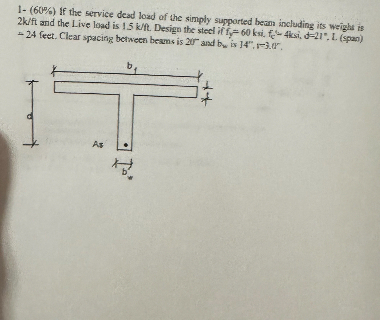 Solved 1 - (60%) ﻿If the service dead load of the simply | Chegg.com