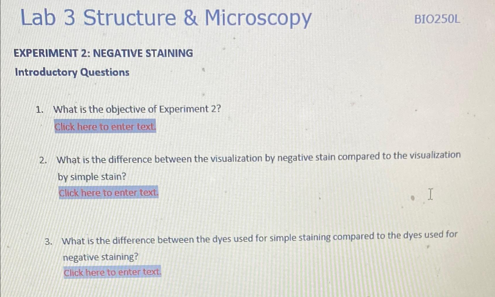 Solved Lab 3 ﻿Structure & MicroscopyBIO250LEXPERIMENT 2: | Chegg.com