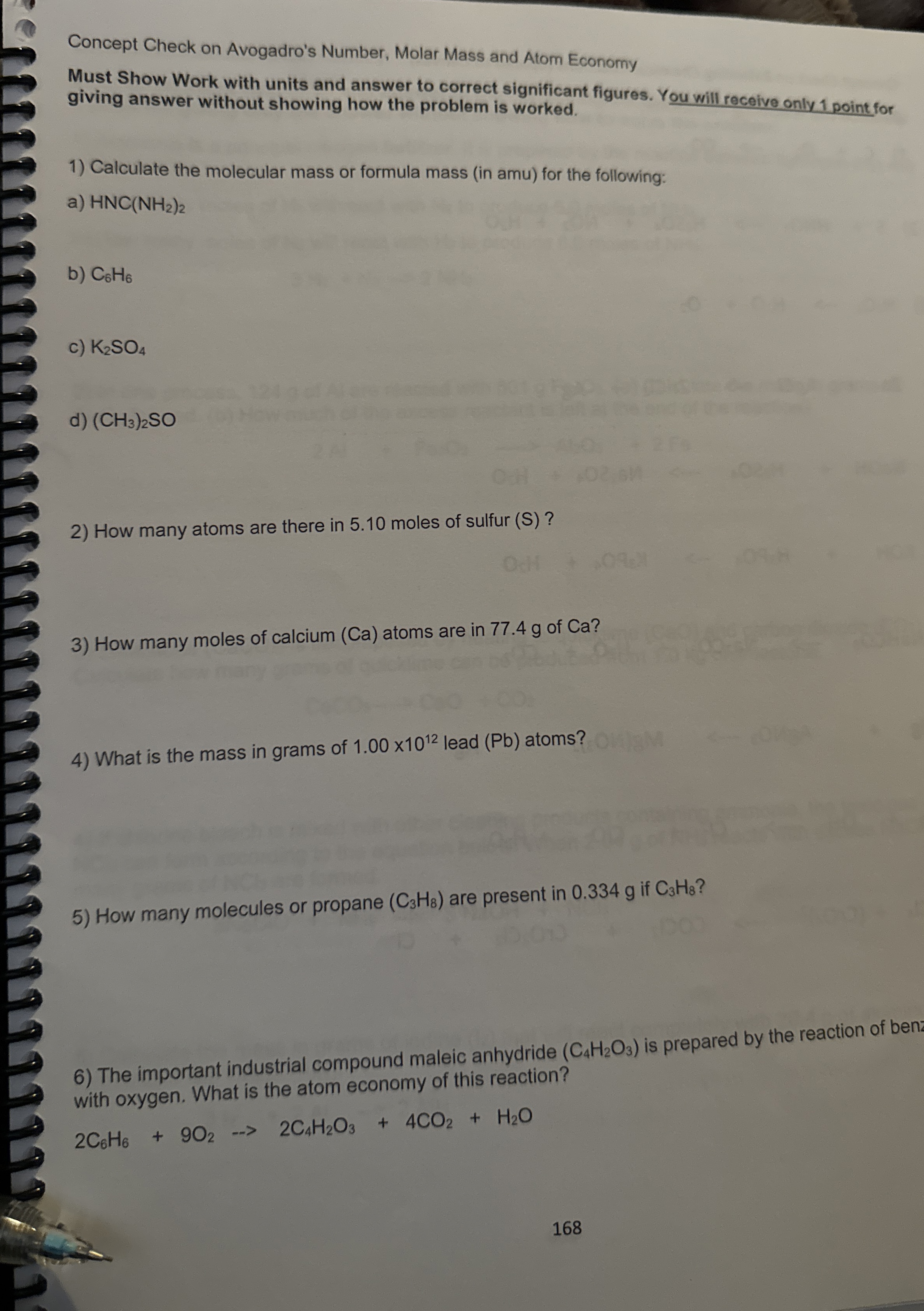 Solved Concept Check on Avogadro's Number, Molar Mass and | Chegg.com
