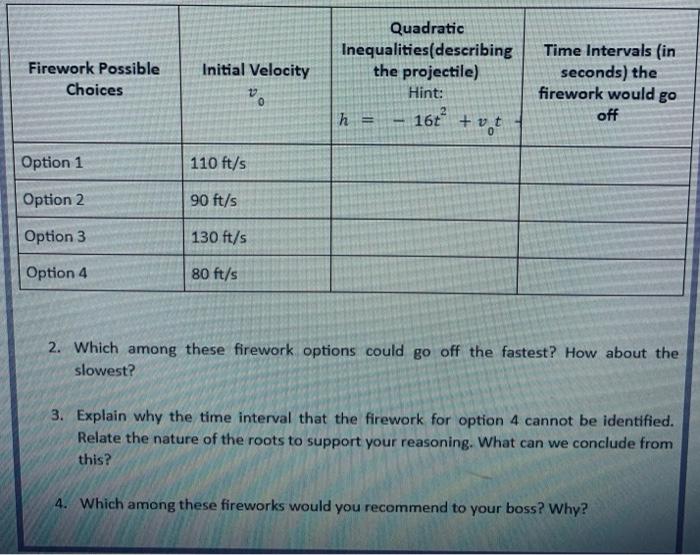 Solved 2. Which among these firework options could go off | Chegg.com