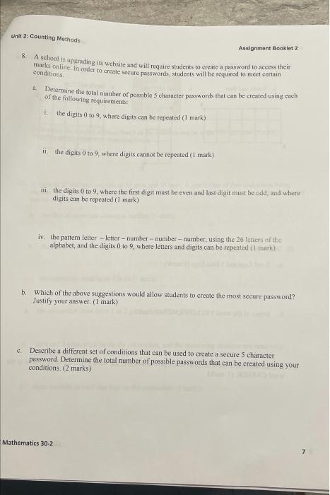 Solved Unit 2: Counting Methods Assignment Booklet 2 & | Chegg.com