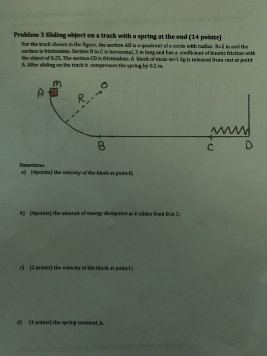 Solved Problem 3 Sliding object on a track with a spring at | Chegg.com