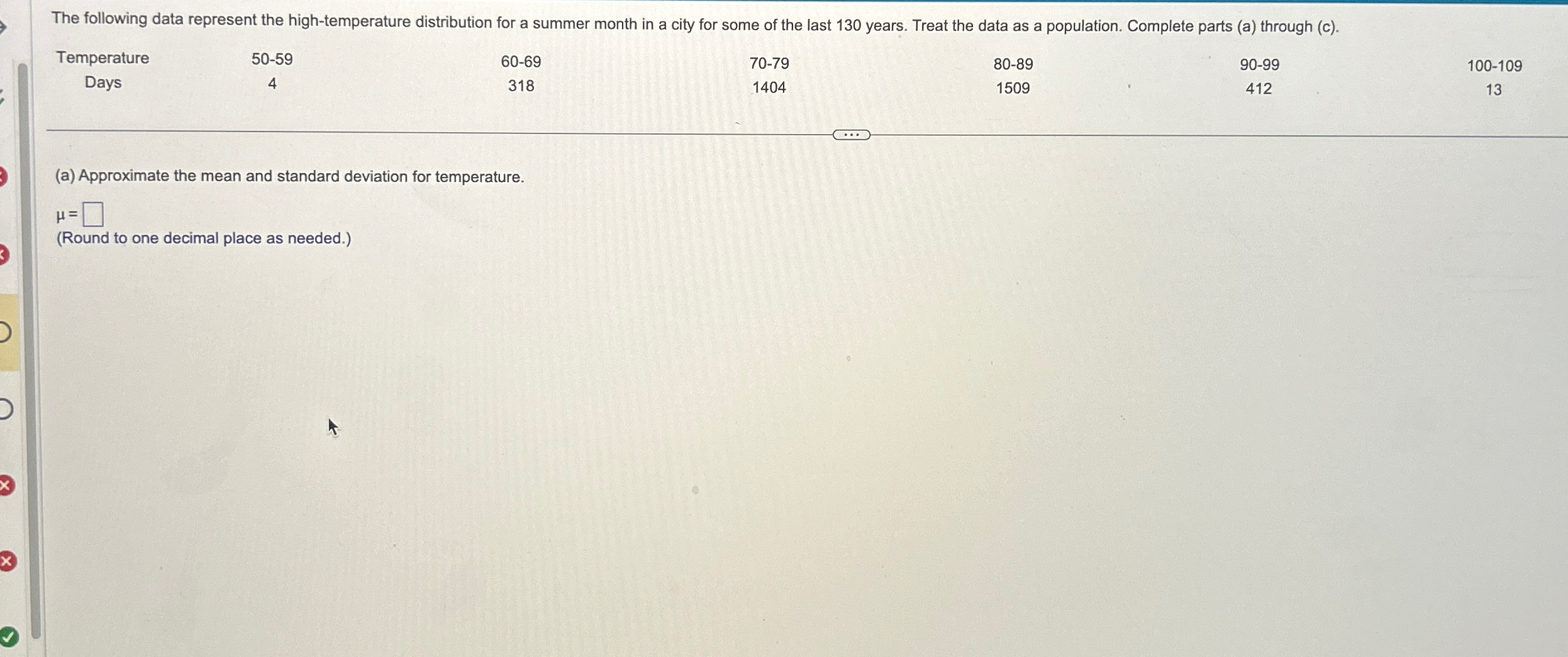 Solved The following data represent the high-temperature | Chegg.com