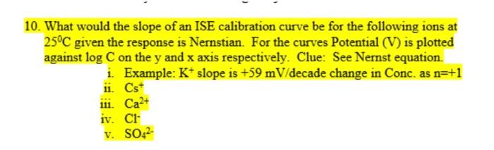 Solved 10. What would the slope of an ISE calibration curve | Chegg.com