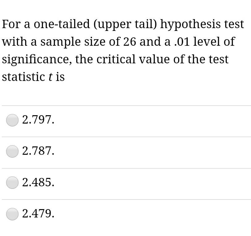 Solved For a one-tailed (upper tail) hypothesis test with a | Chegg.com